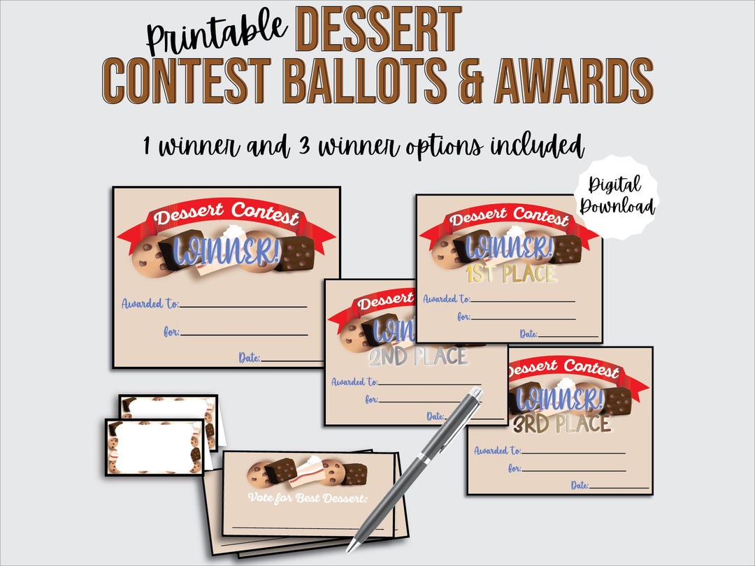 Dessert Contest Voting Ballots and Awards, Bake off Winner Certificates ...