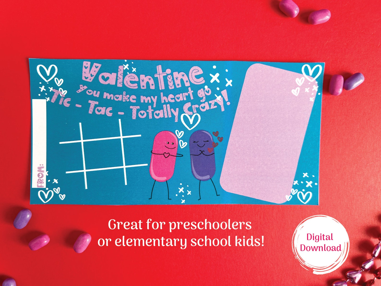 Tic Tac Toe Valentine Card Printable, Kids Valentine Printable, Tic Tac ...
