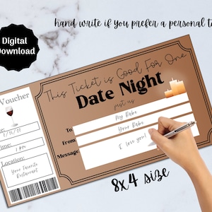 Date Night Gift Certificate Voucher for Couple, Printable Date Night ...