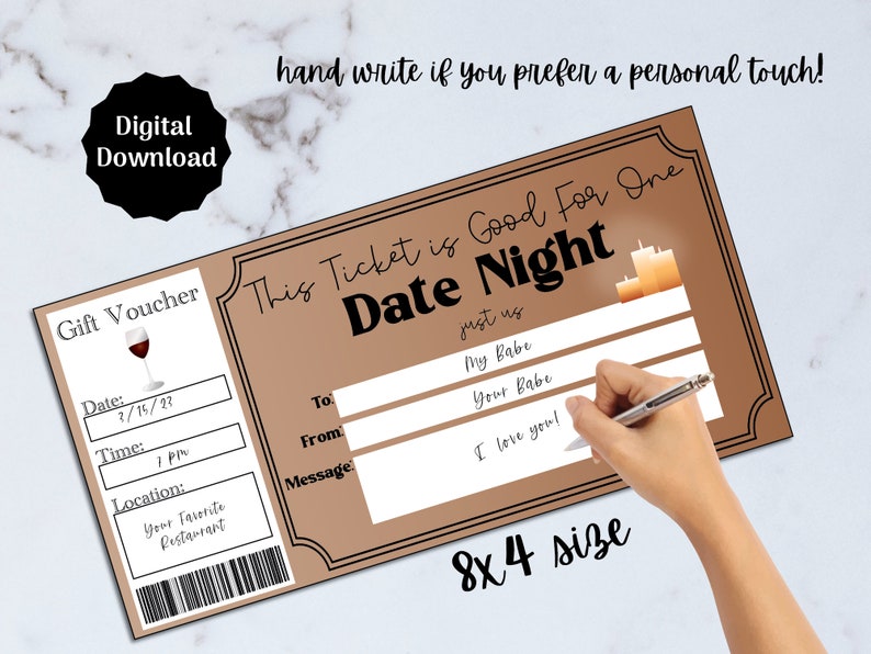 Date Night Gift Certificate Voucher for Couple, Printable Date Night ...