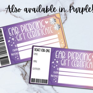 Ear Piercing Voucher, Ears Pierced Gift Certificate, Editable PDF Gift ...