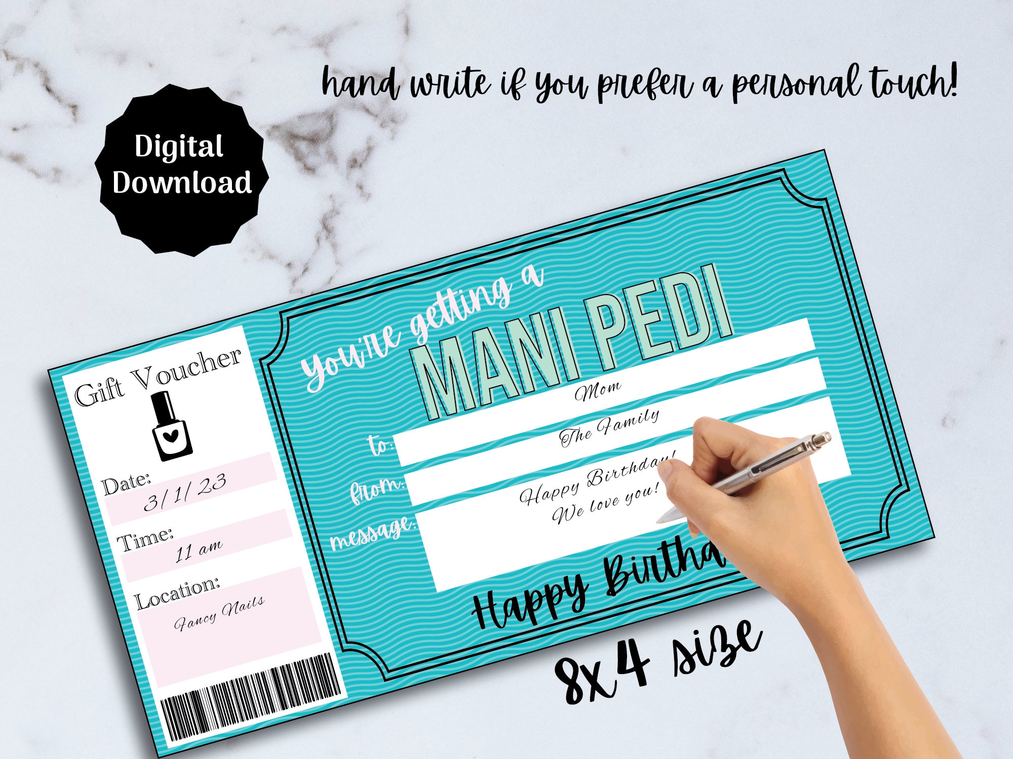 Mani Pedi Birthday Gift Certificate Voucher Printable, Nail Salon Gift ...