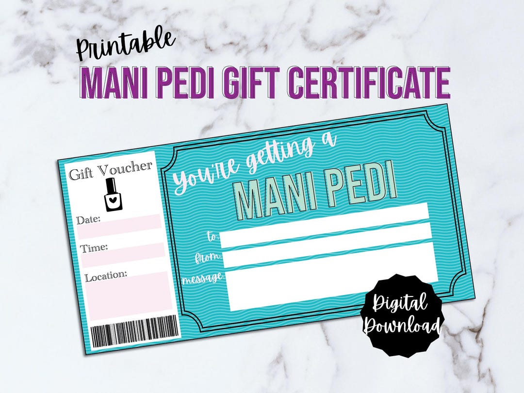 Mani Pedi Gift Certificate Voucher Printable, Nail Salon Gift ...