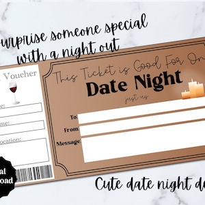 Date Night Gift Certificate Voucher for Couple, Printable Date Night ...