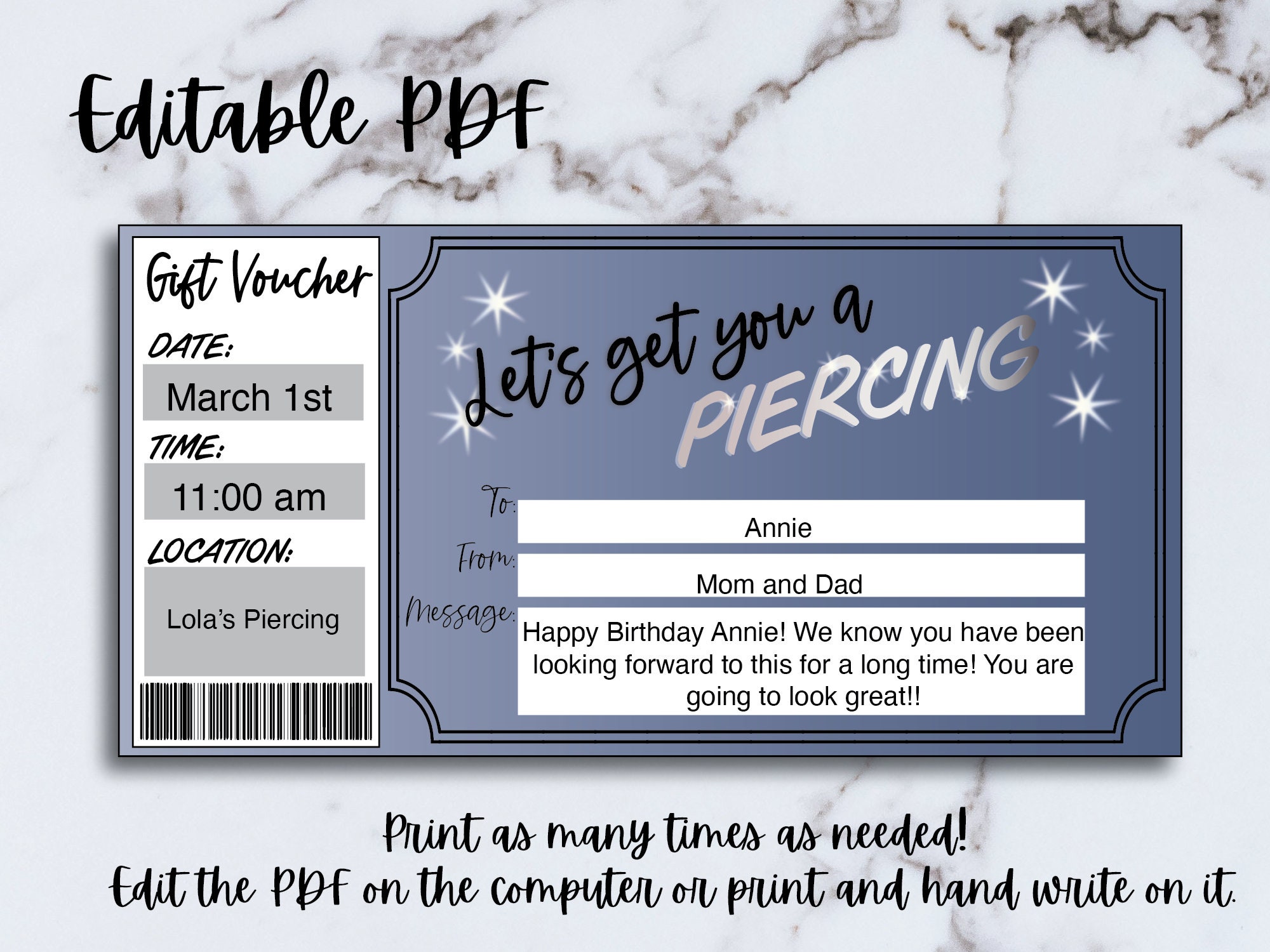 Piercing Gift Certificate Voucher, Body Piercing Gift Certificate ...