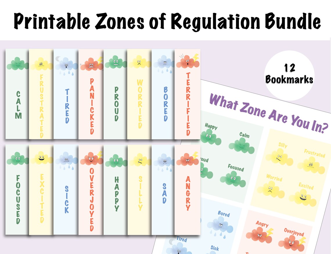 Printable Self-regulation Zone Bundle Bookmarks and What Zone - Etsy