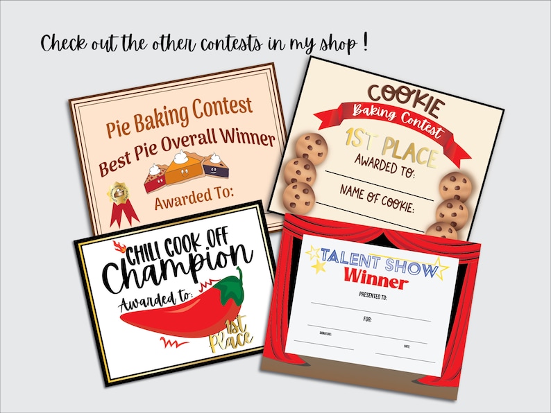 Pie Contest Ballots and Award Certificates Printable, Best Looking Best ...