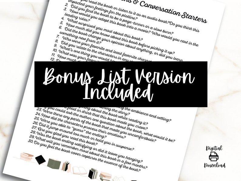 Book Club Question Cards Printable, Book Club Conversation Starters ...