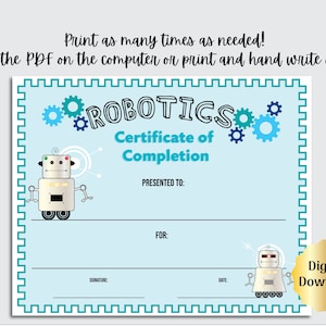 Robotics Certificate of Completion and Robotics Certificate of ...