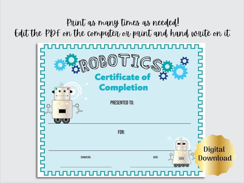 Robotics Certificate of Completion and Robotics Certificate of ...