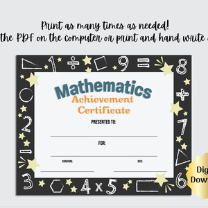 Math Certificate Award of Recognition Template, Editable PDF Digital ...