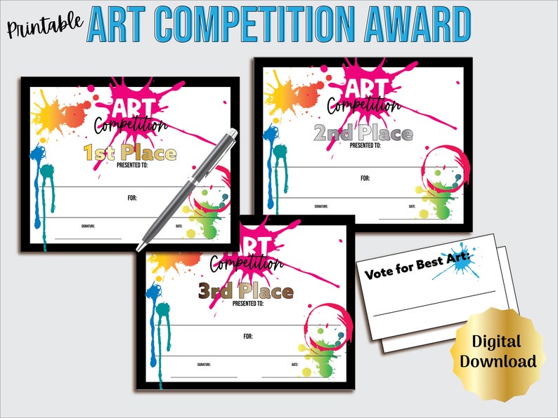 Art Competition Award Certificate Includes 1st 2nd and 3rd Place ...