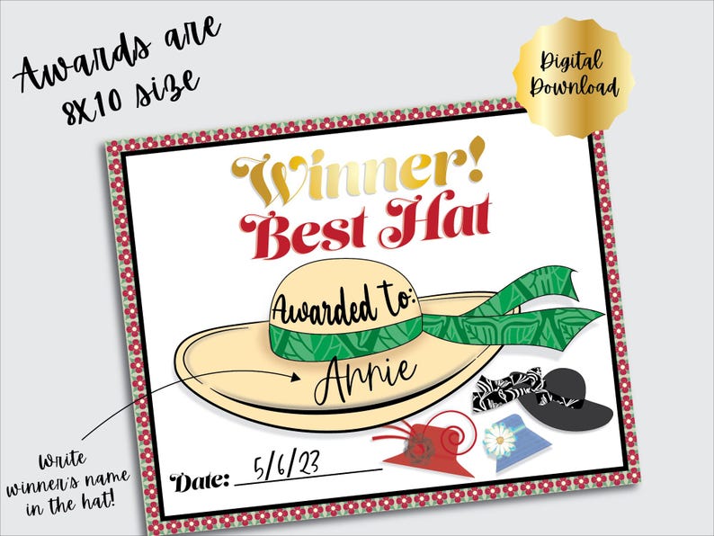 Hat Contest Printable, Best Hat Party Game, Most Creative Hat Award ...