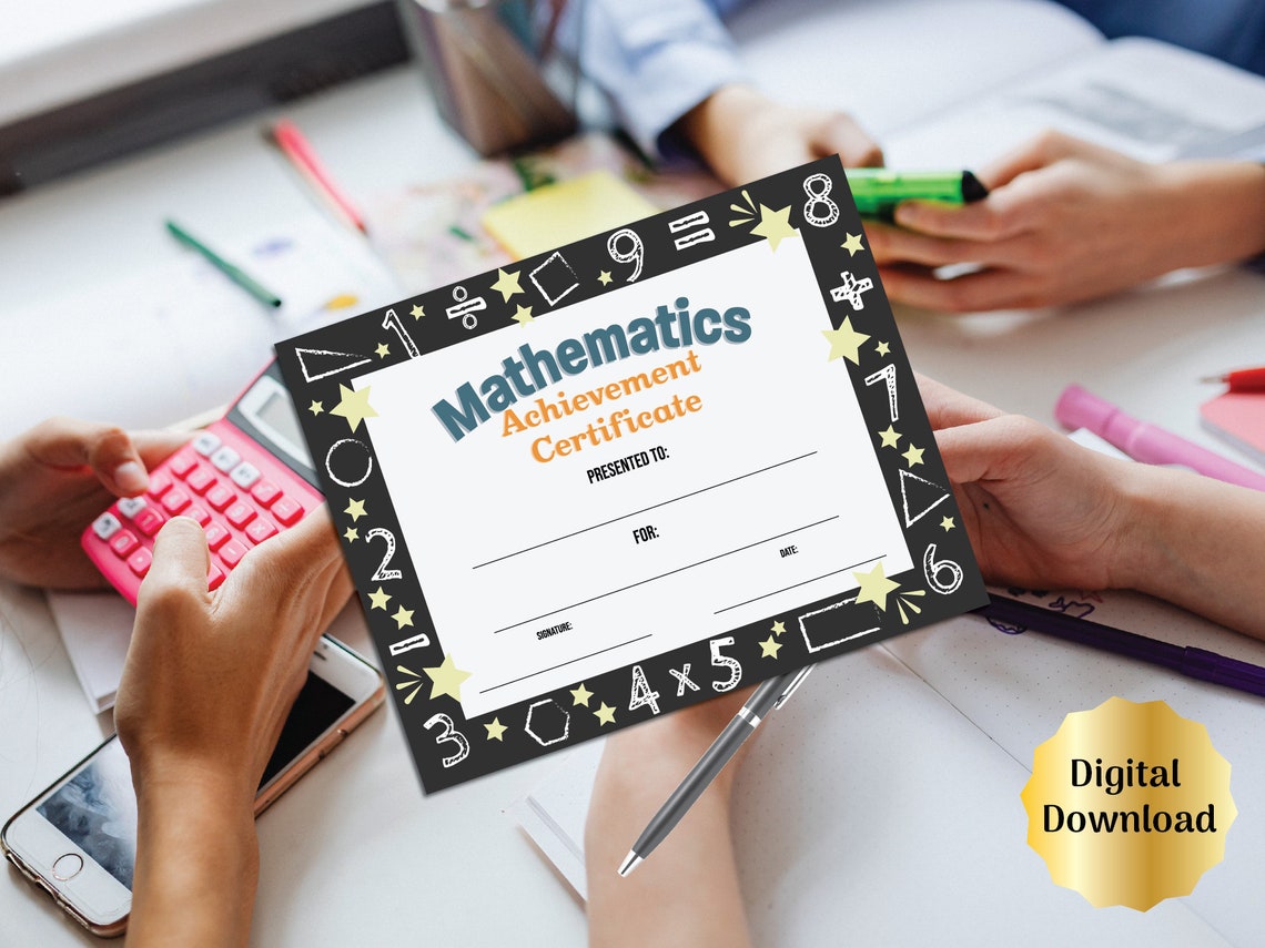 Math Certificate Award of Recognition Template, Editable PDF Digital ...