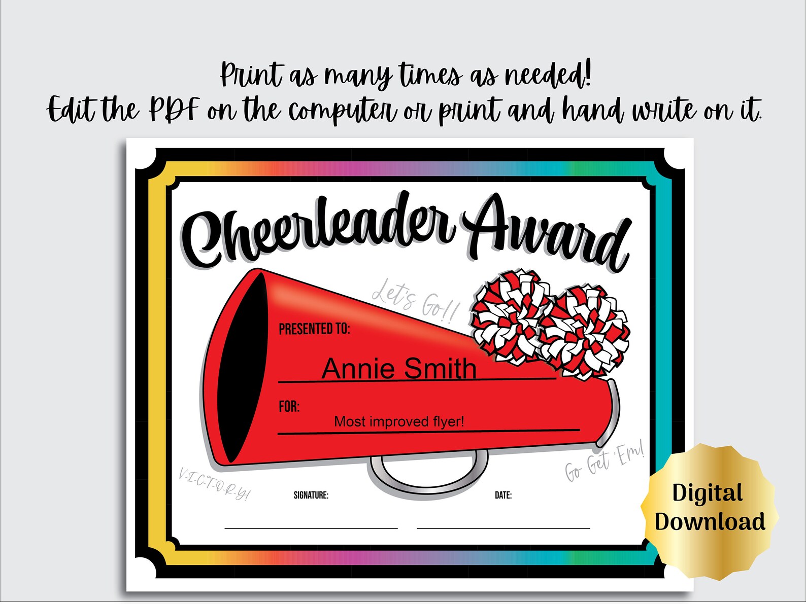 Cheerleading Award Certificate Template for Cheer Team Award of ...
