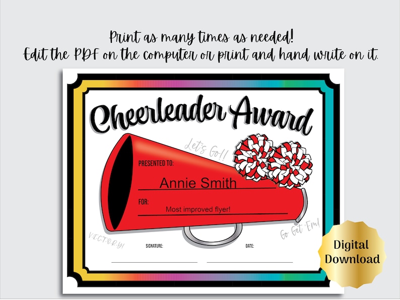 Cheerleading Award Certificate Template for Cheer Team Award of ...
