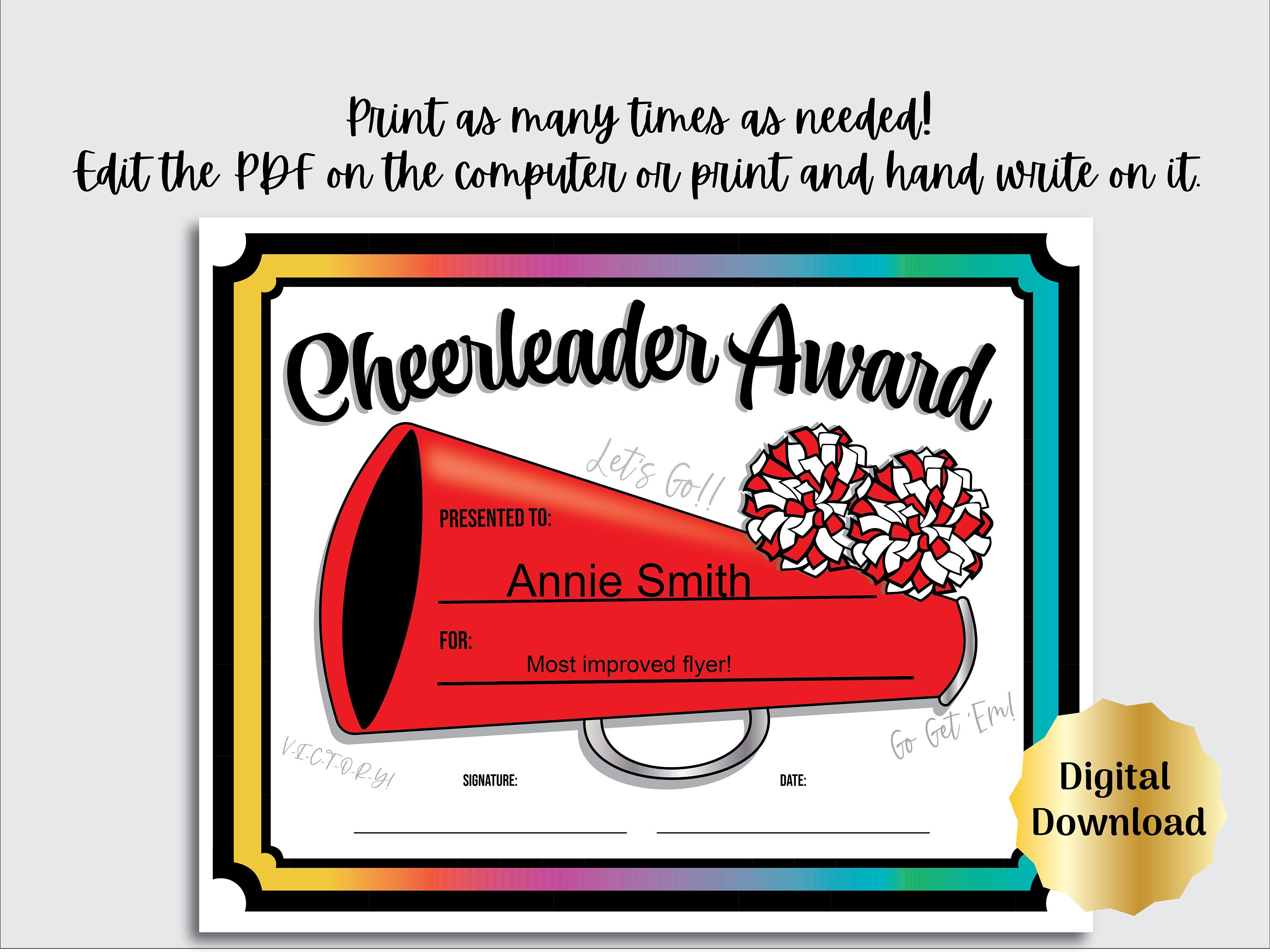 Cheerleading Award Certificate Template for Cheer Team Award of ...