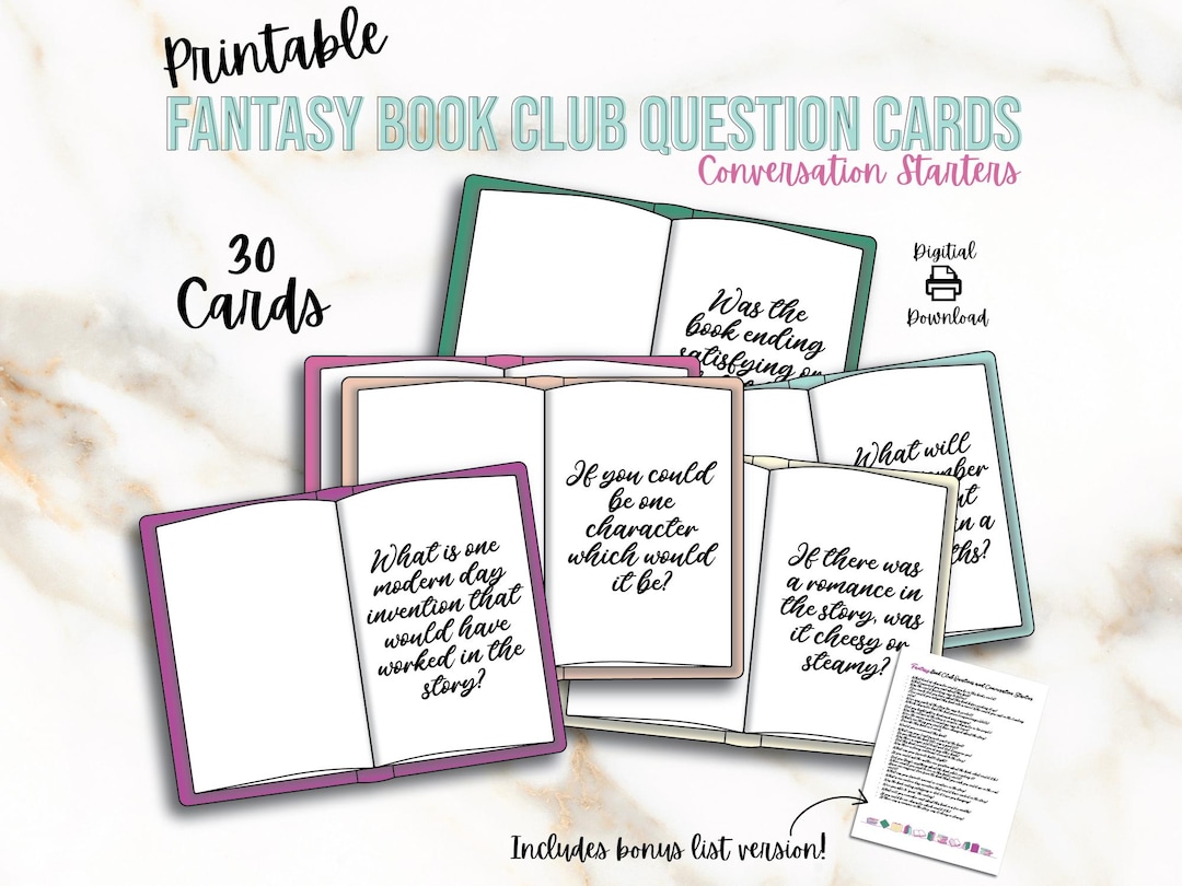 Fantasy Themed Book Club Question Cards Printable, Romantasy Book Club ...
