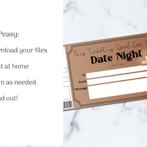 Date Night Gift Certificate Voucher for Couple, Printable Date Night ...