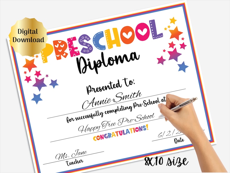 Preschool Graduation Diploma Certificate Printable, Preschool Graduate ...