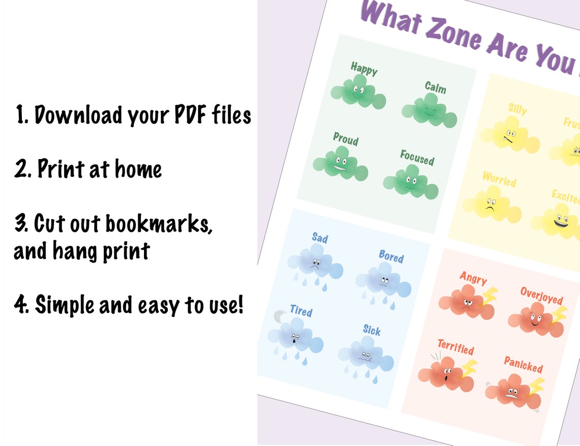 Printable Self-regulation Zone Bundle Bookmarks and What Zone - Etsy