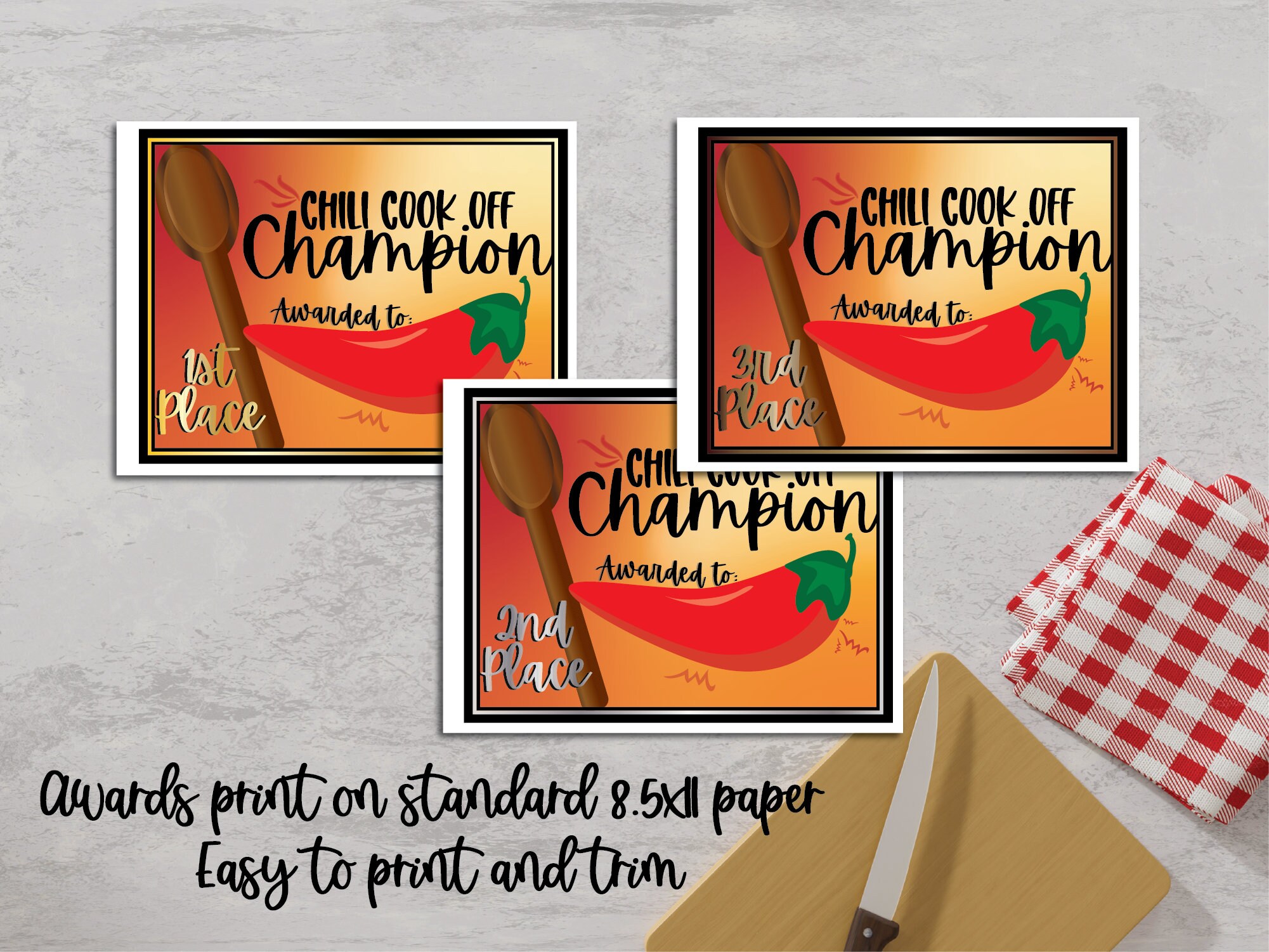 Award Certificates for Chili Cook Off, Voting Ballots and Table Cards ...