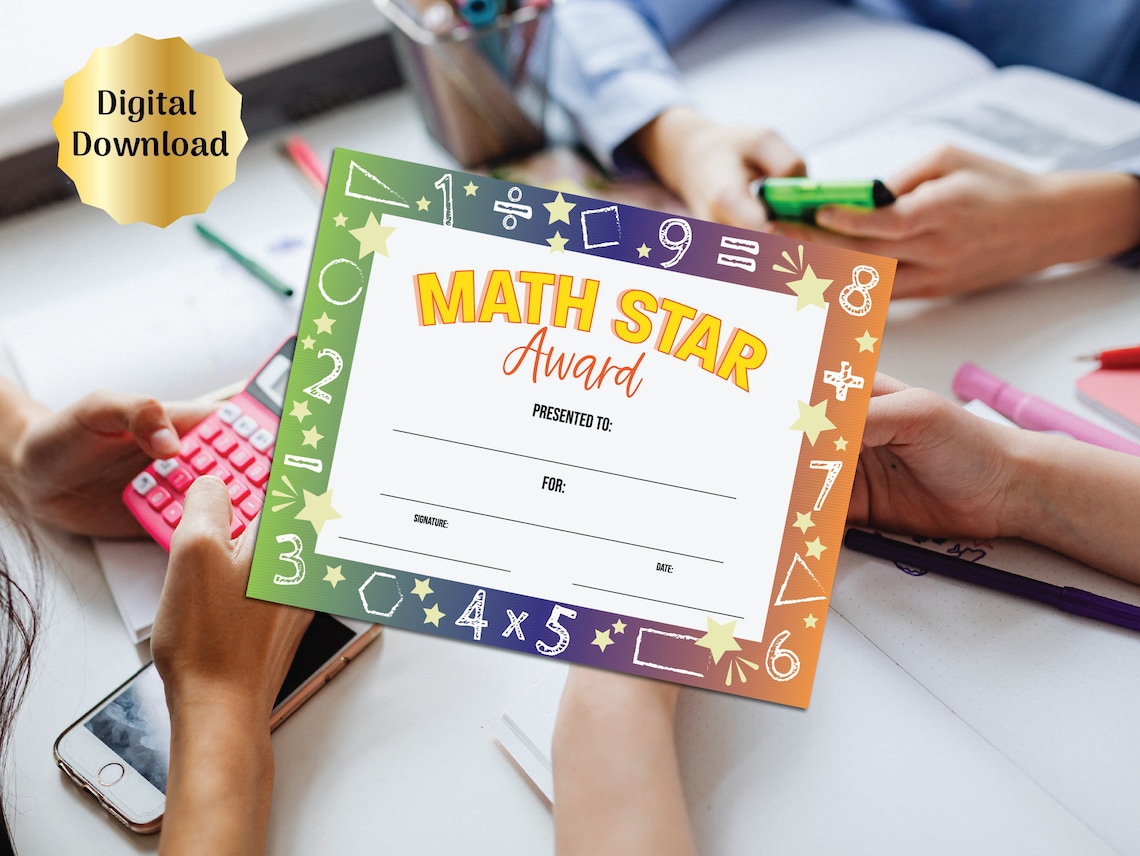 Math Star Certificate Template, Math Star Award of Recognition ...