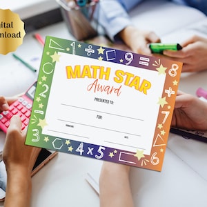 Printable Math Star Award Certificate, Classroom Recognition (PDF) - Etsy