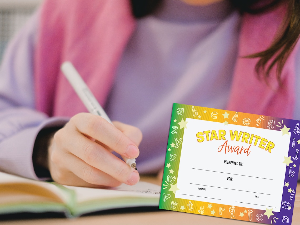 Writing Certificate Printable Template, Star Writer Award of ...