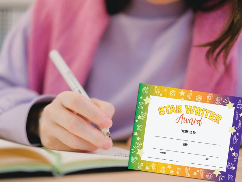 Writing Certificate Printable Template, Star Writer Award of ...