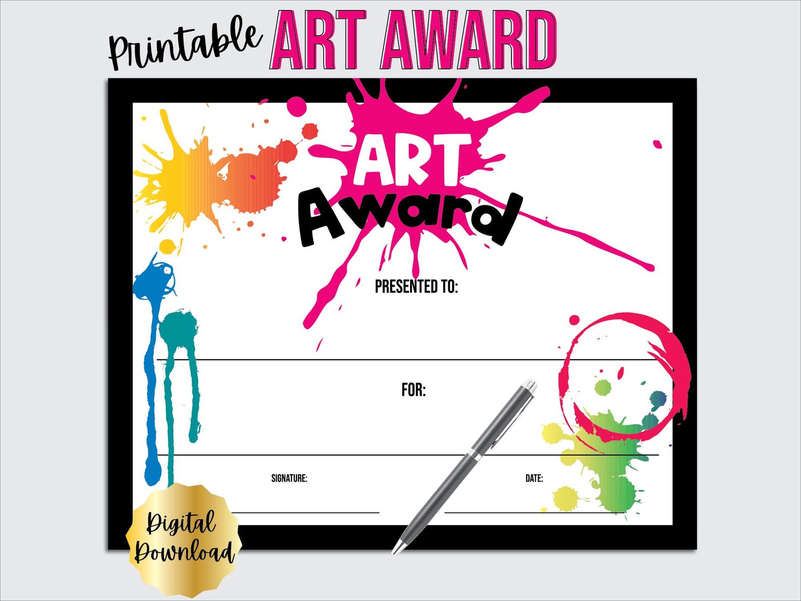 Art Award Certificate Printable, Art Class or Student Art Exhibit ...