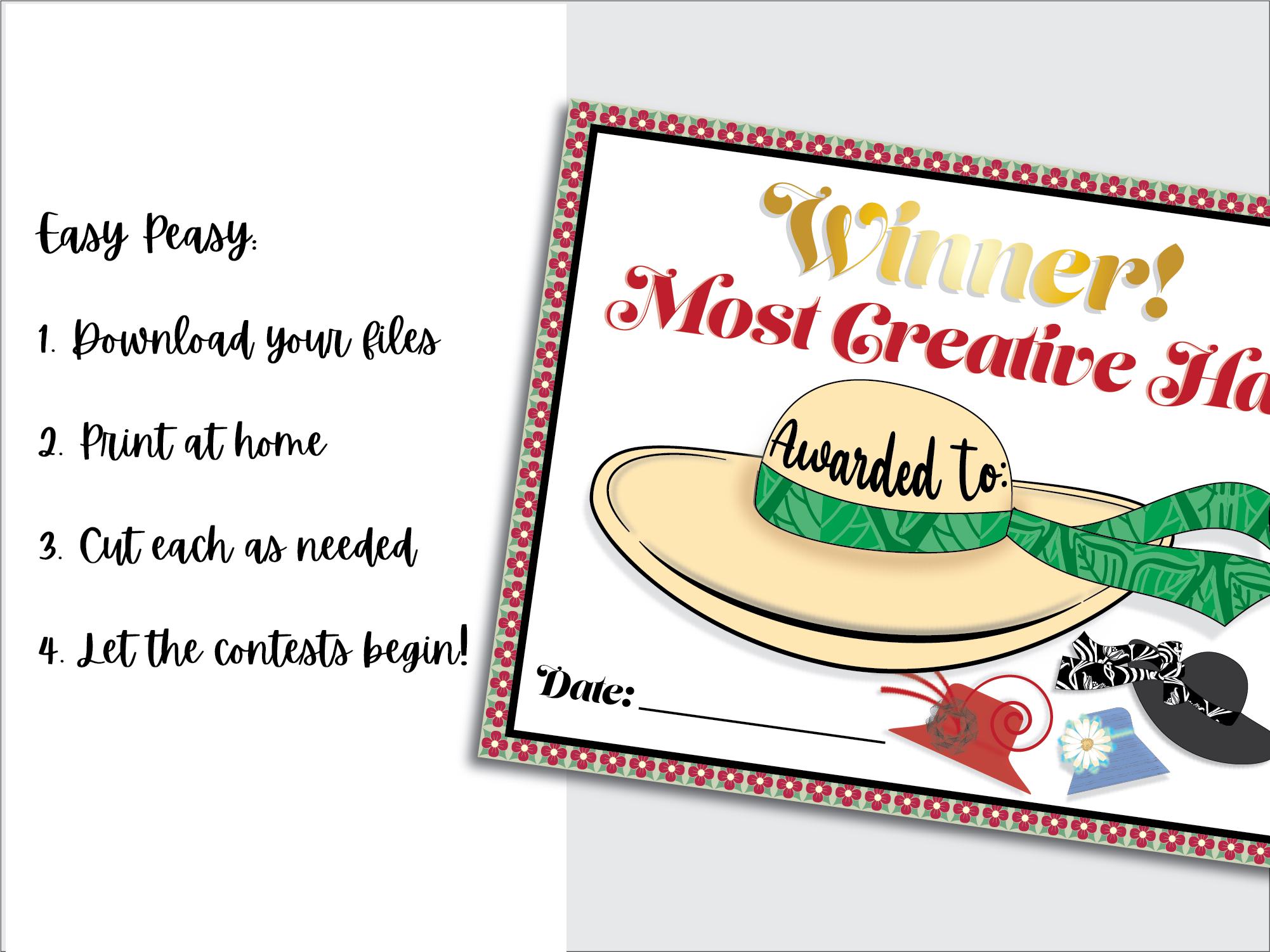 Hat Contest Printable, Best Hat Party Game, Most Creative Hat Award ...