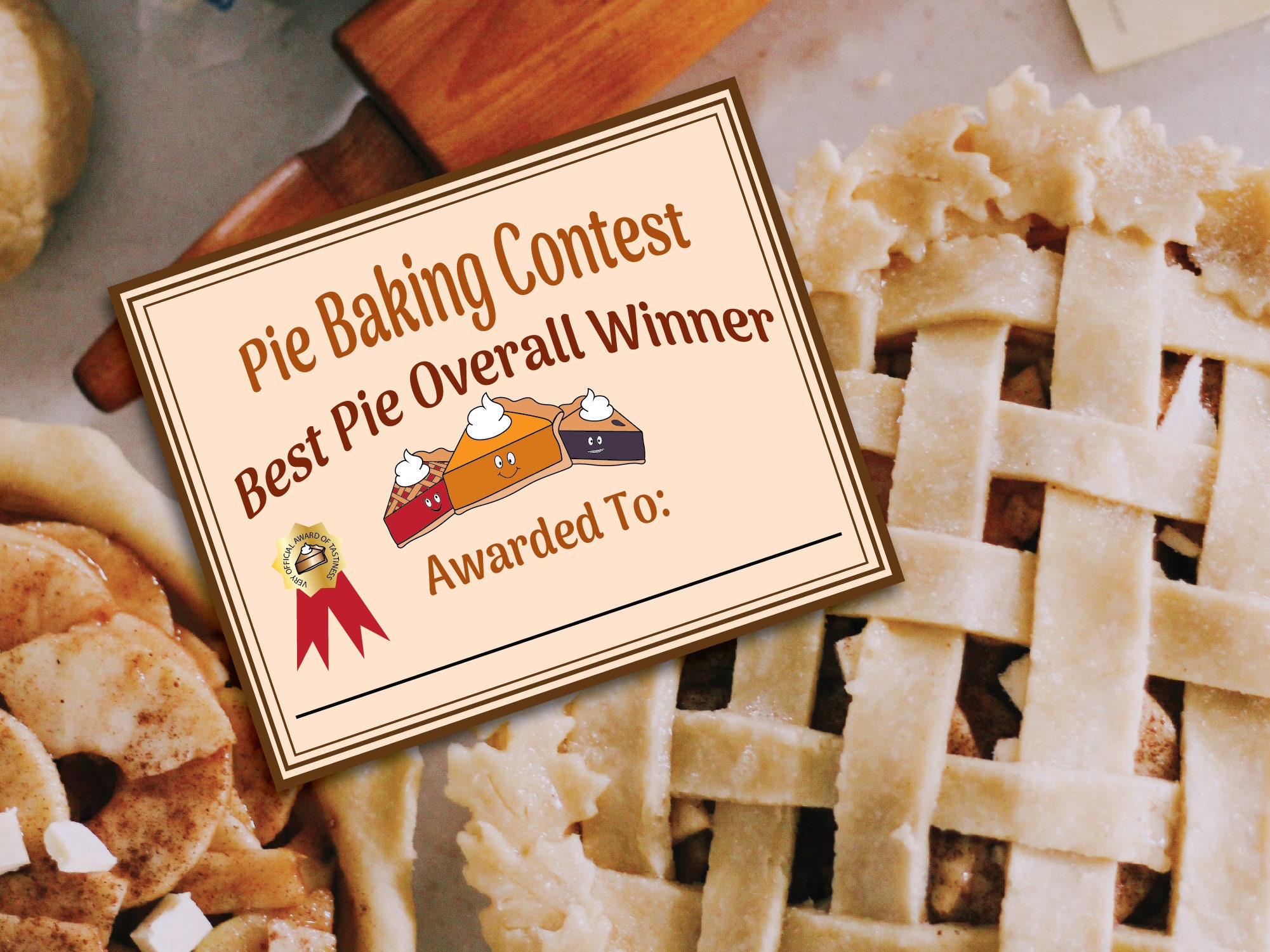 Pie Contest Ballots and Award Certificates Printable, and Table Cards ...