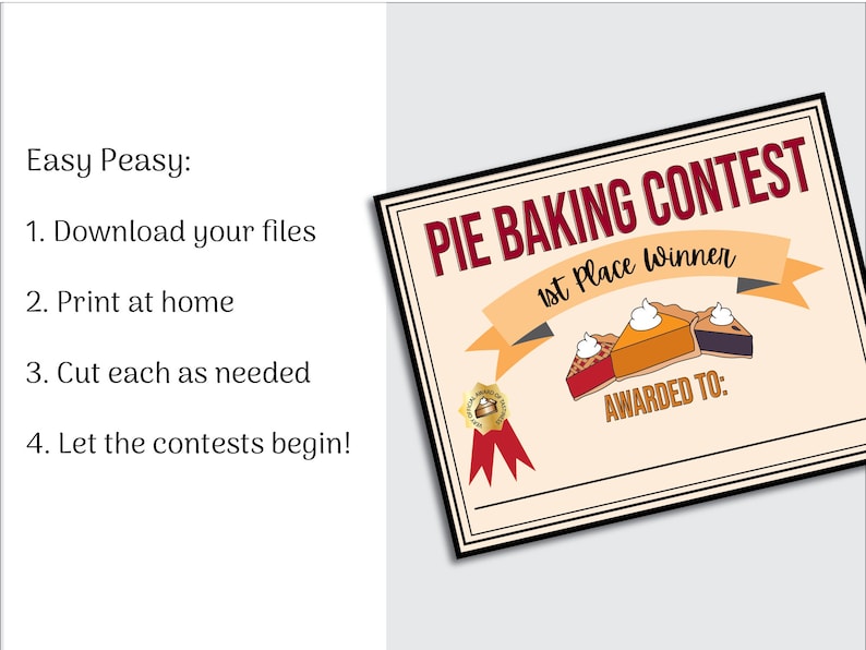 Pie Baking Contest Award Certificates, Voting Ballots & Table Cards for ...