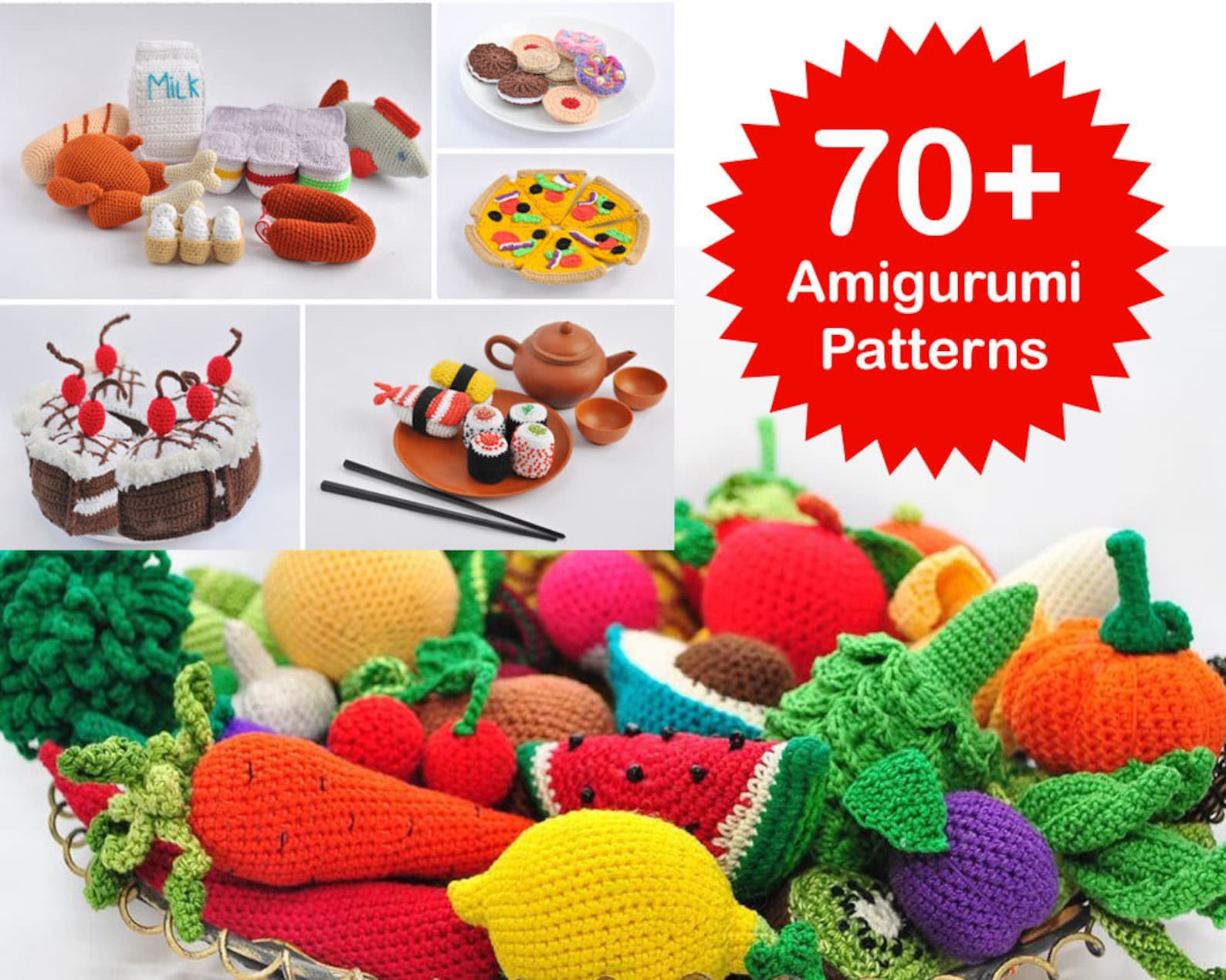 Amigurumi Pattern. 70 Crochet Play Food Patterns. Crochet Toy Pattern ...