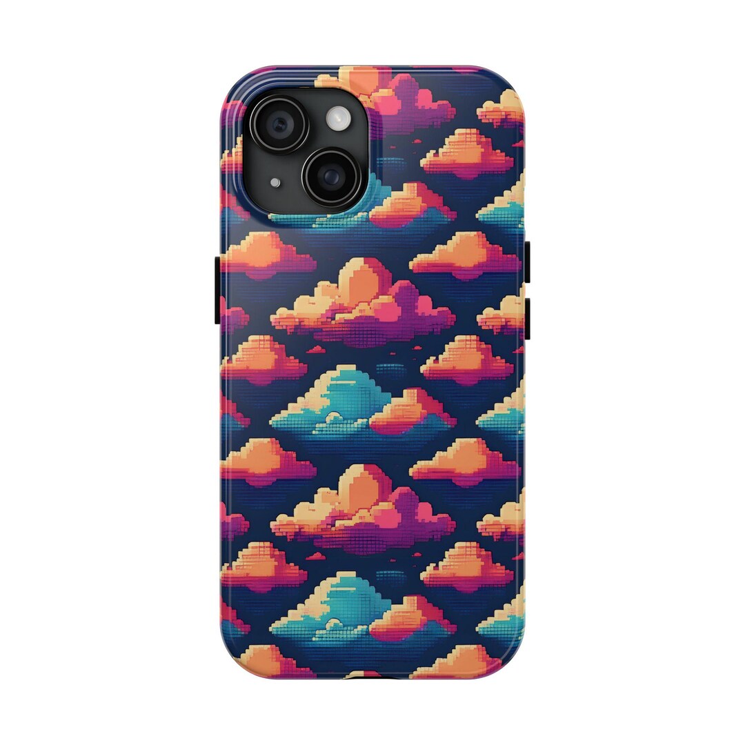 Phone Case, 8-bit Style Cloud Pattern With Modern Bold Colors, Tough ...