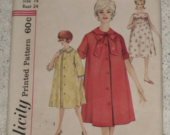Bust 34-1960's Misses' One-piece Dress, Unlined Coat and Housecoat ...