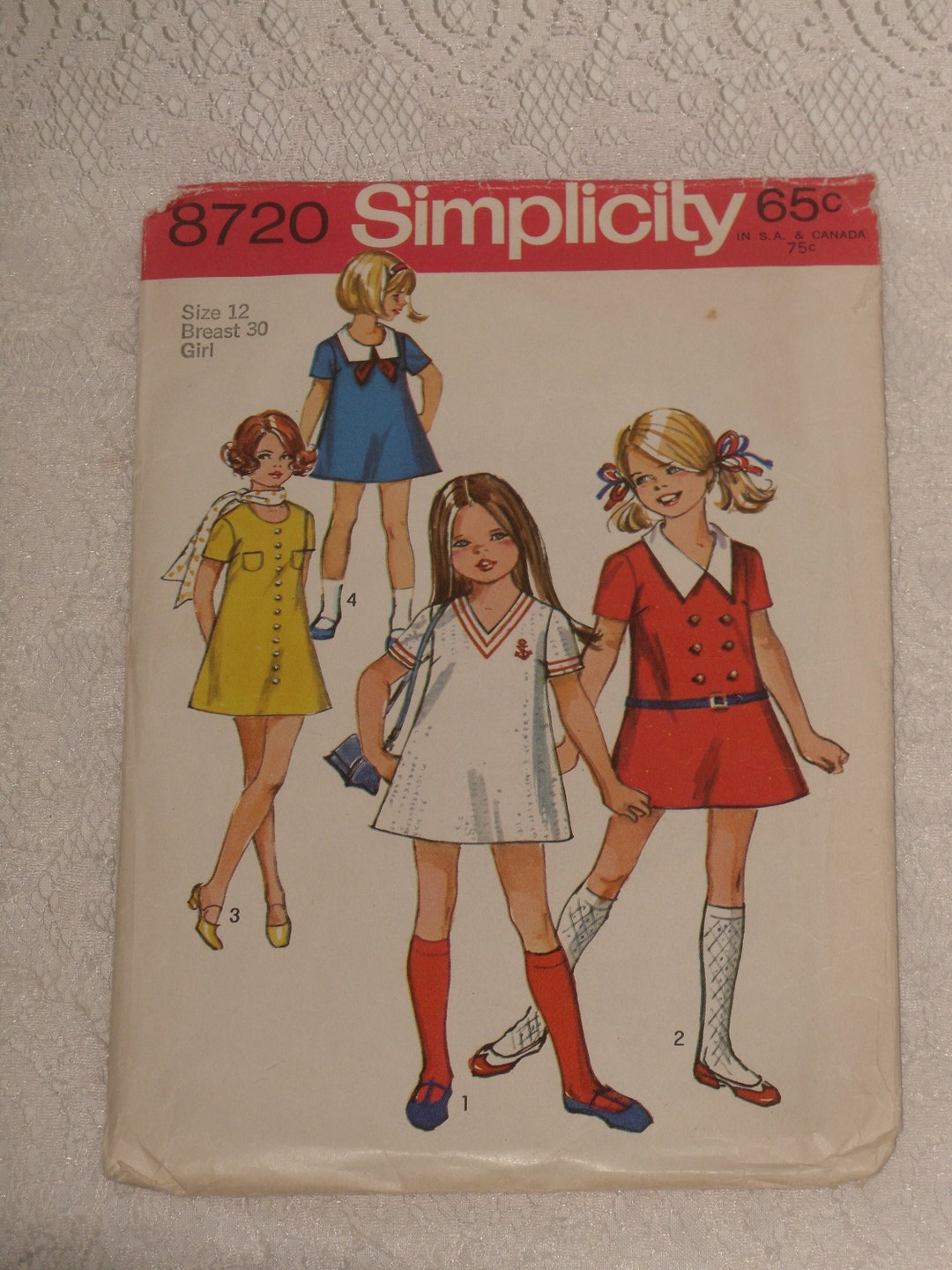 Simplicity 8720 Pattern Girls Dress With 2 Collars & Necklines Size 12 ...