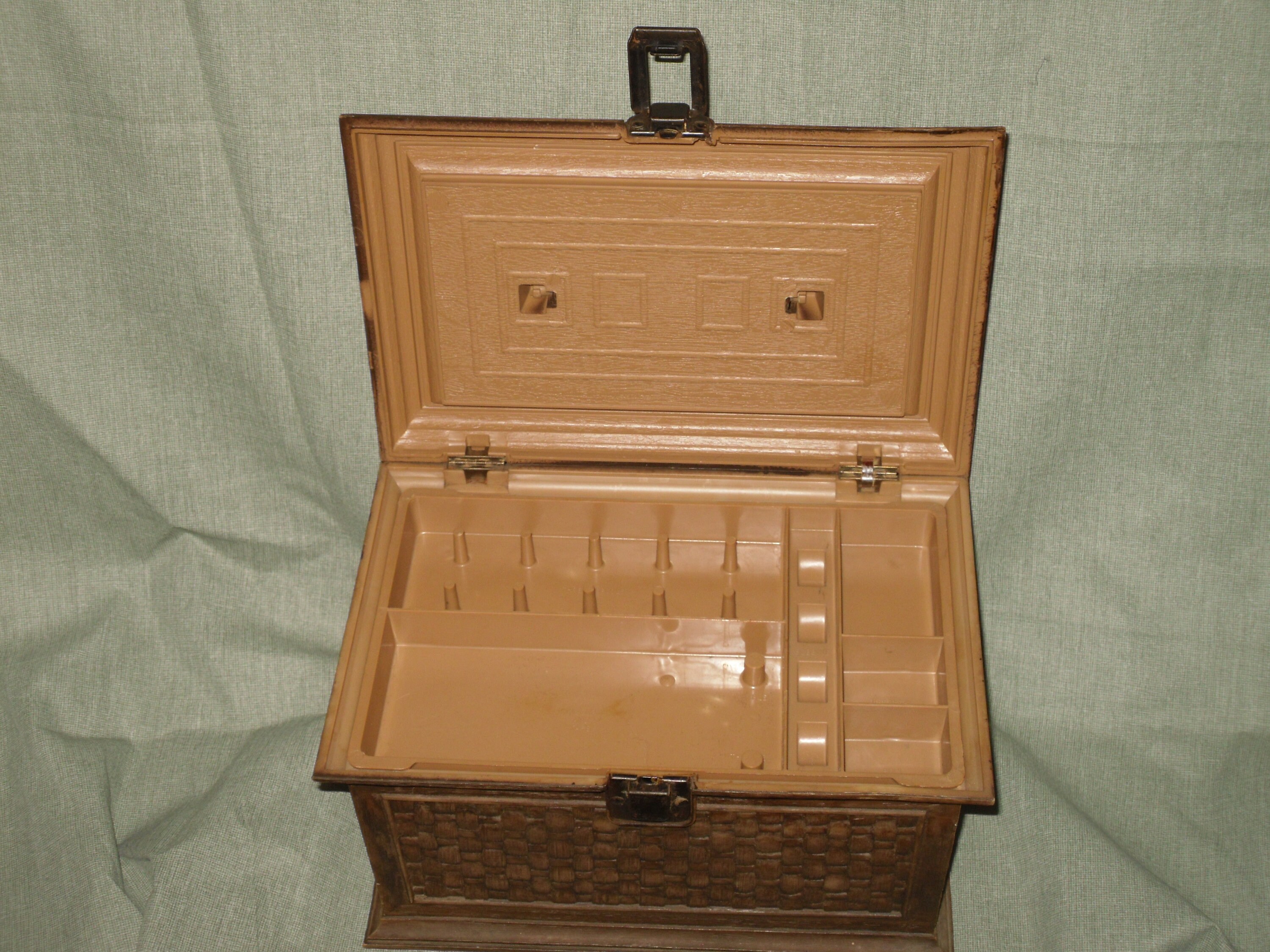 Lerner Sewing Box with Tray Brown Basket Weave Faux Wood - Etsy.de