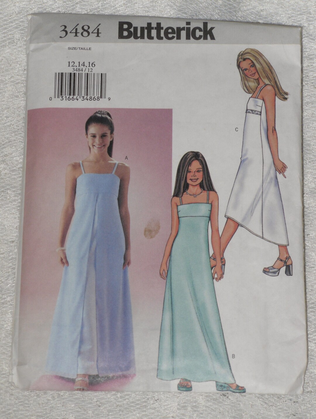 Butterick 3484 Pattern Girls' Evening Dress 2 Lengths Party Wedding ...