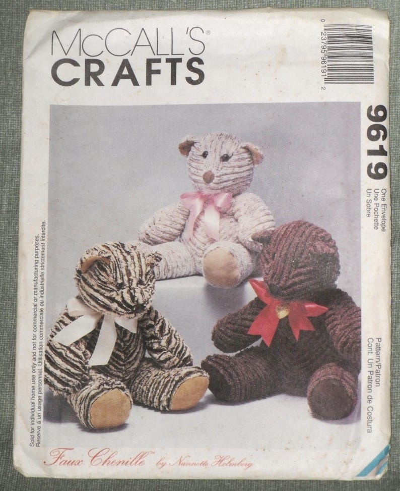 Mccall's Crafts Pattern 9619 Teddy Bear Uncut Vintage Nannette Holmberg - Etsy