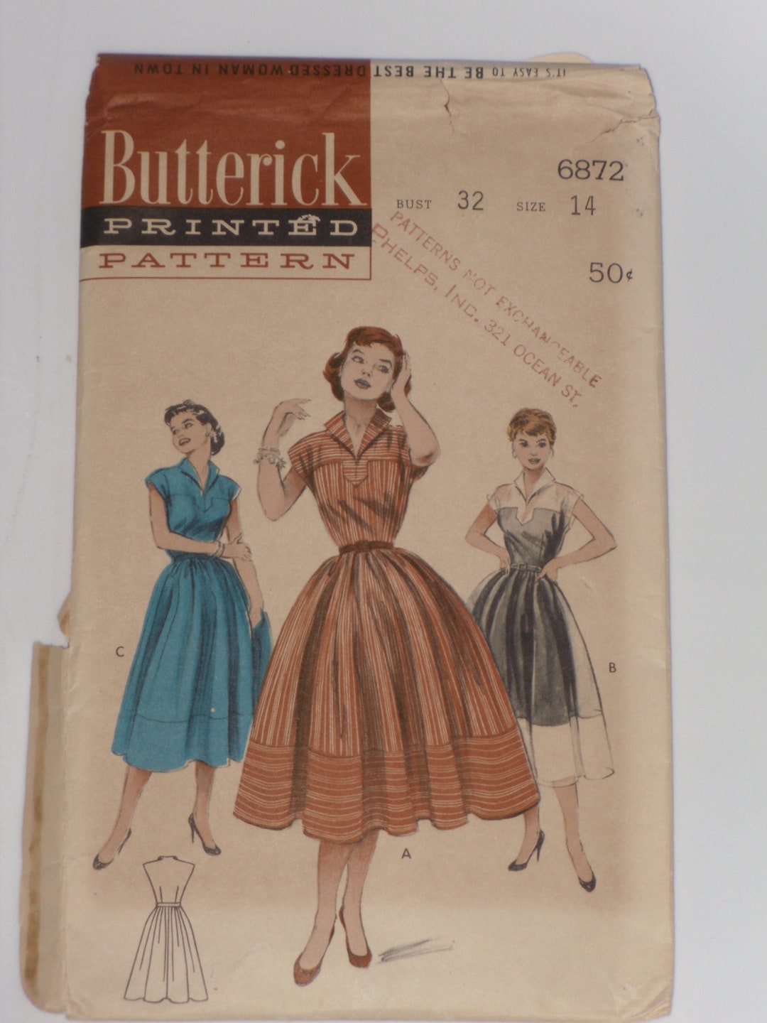 Butterick 6872 Pattern Misses' Gathered Dress Size 14 Bust 32 Vintage ...