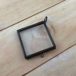 Double Sided Bronze Square Glass Frame Locket Hinged Pendant Floating ...