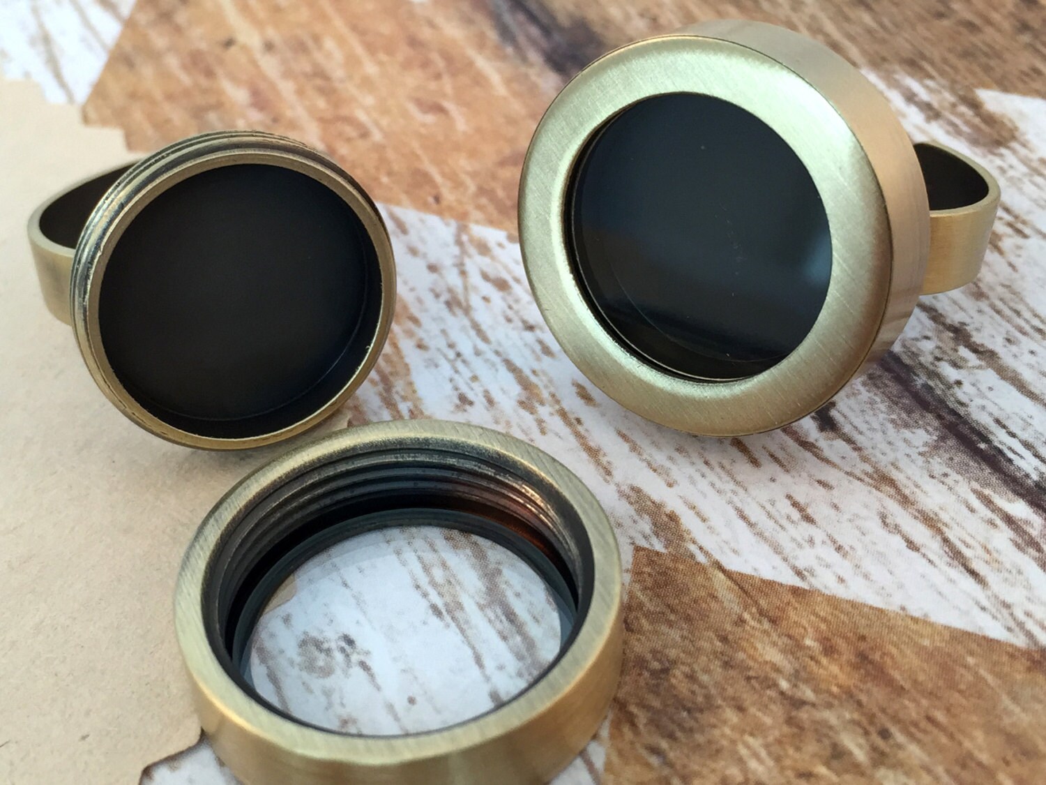 Bronze Adjustable Locket Ring Shadow Box Glass Photo Pendant | Etsy