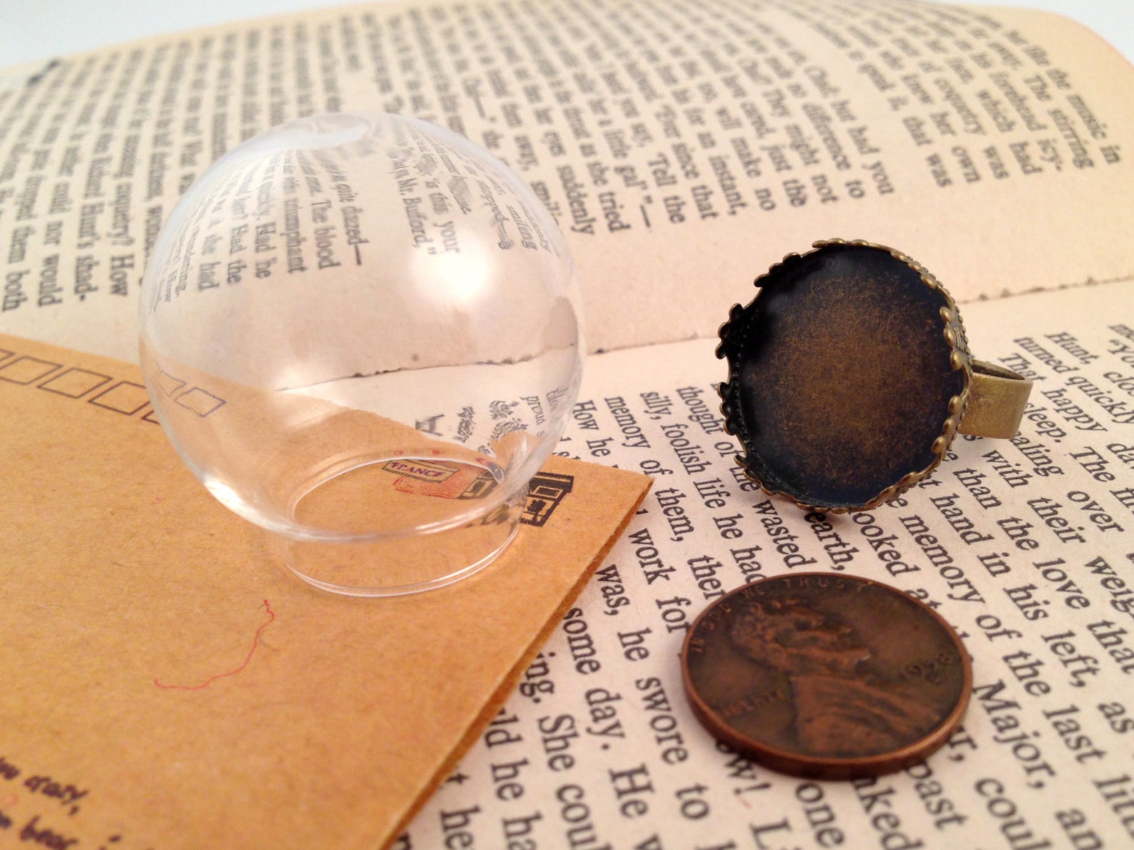 1 Clear Globe Glass Bottle Ring DIY Antique Bronze Ring Base - Etsy