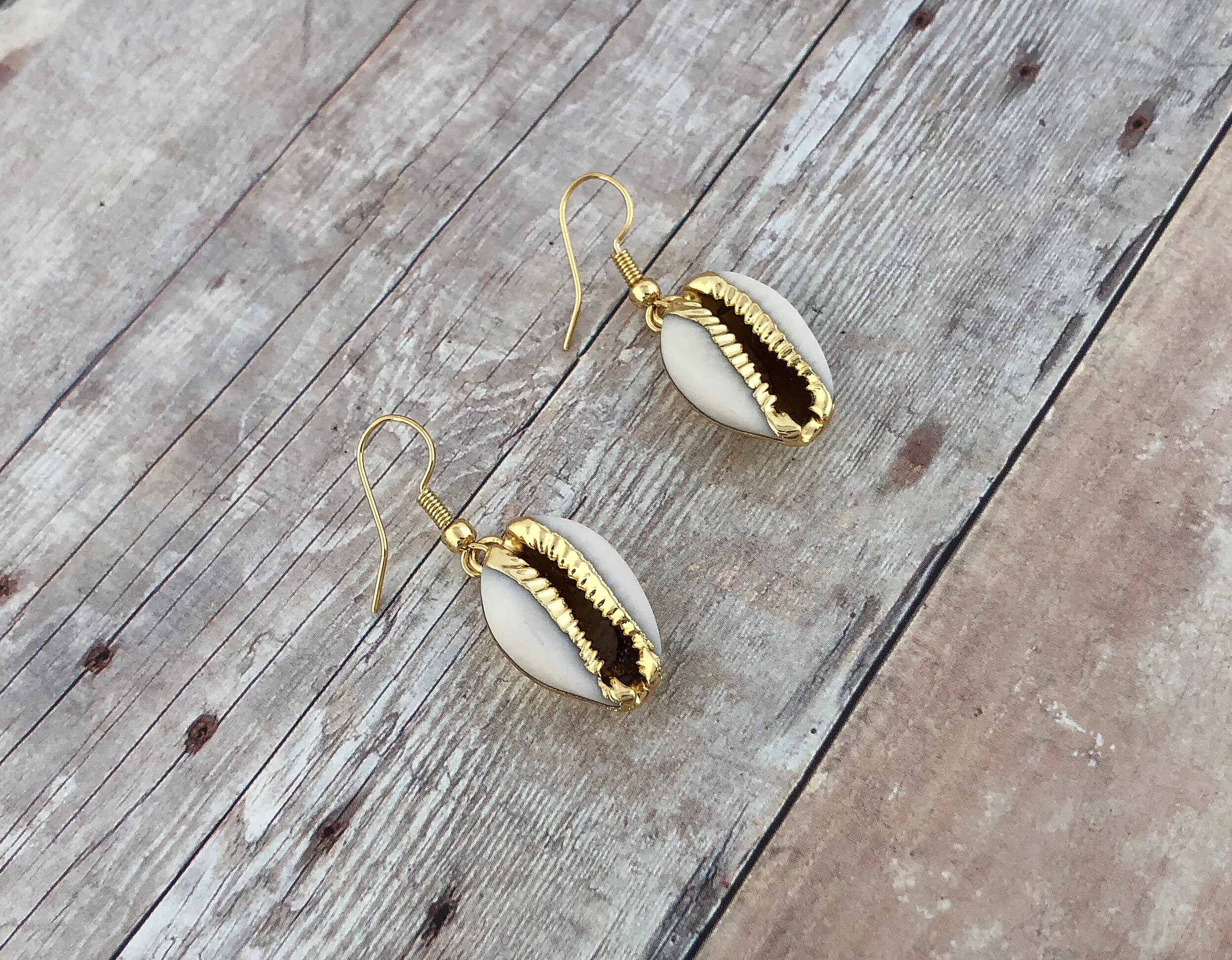 24K Gold Plated Shell Earrings Gold Trim Sea Shell Puka Real | Etsy