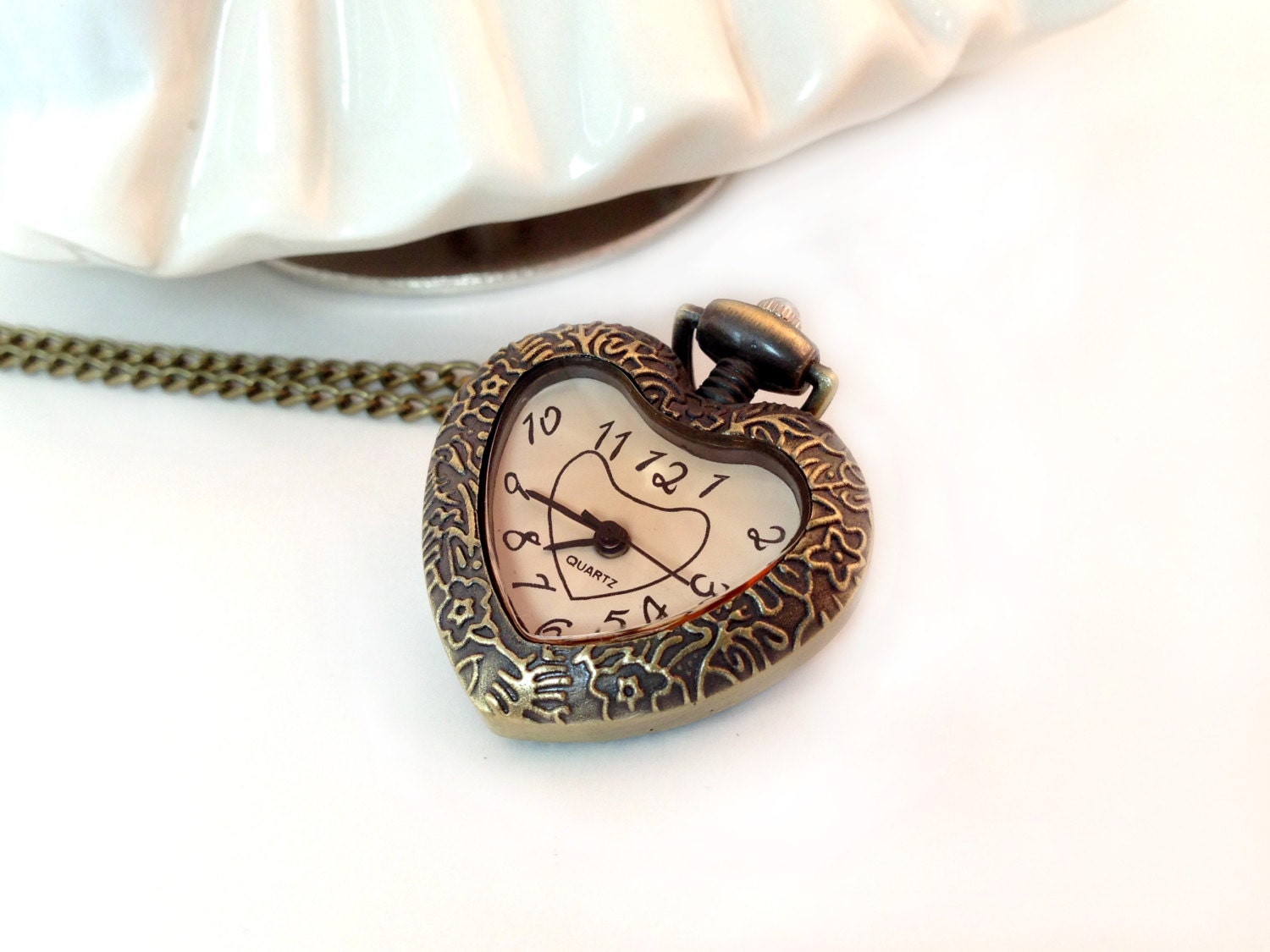 1 Pc Small Vintage Style Heart Pocket Watch Rose Glass Heart - Etsy