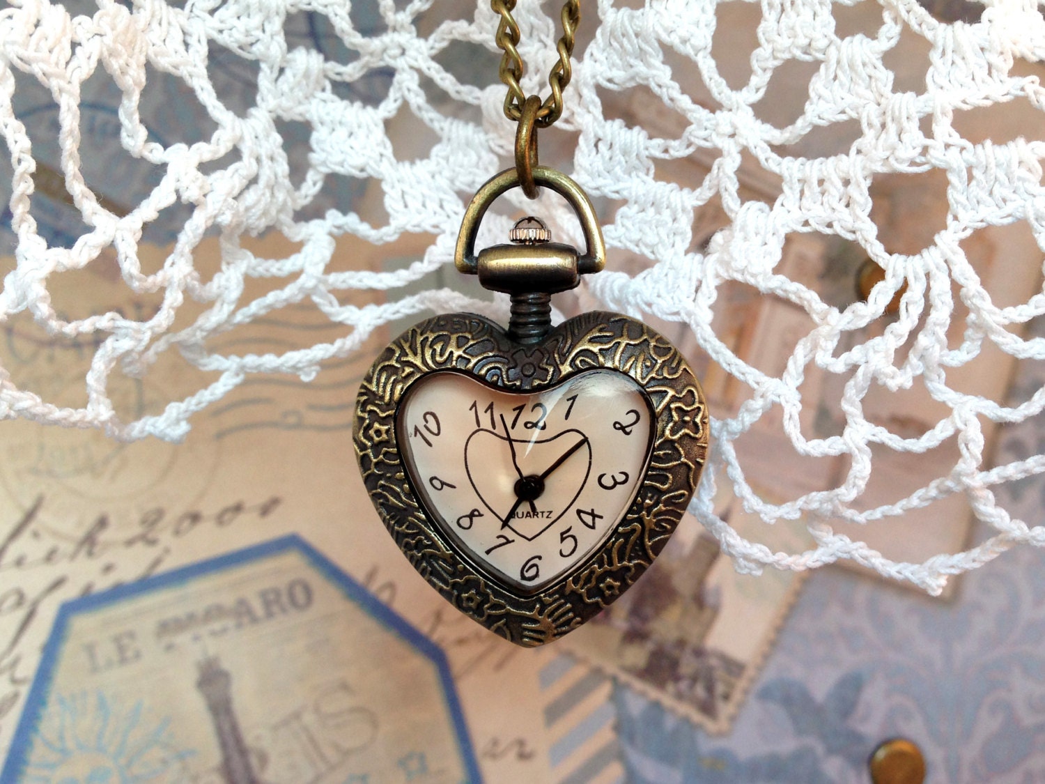 1 Pc Small Vintage Style Heart Pocket Watch Rose Glass Heart - Etsy