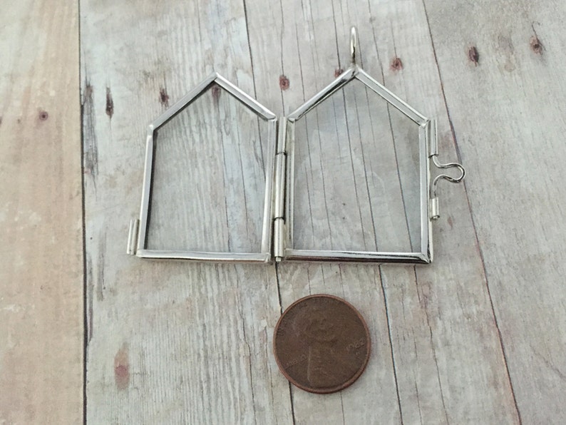 Silver House Double Sided Glass Frame Pendant Memory Hinged | Etsy