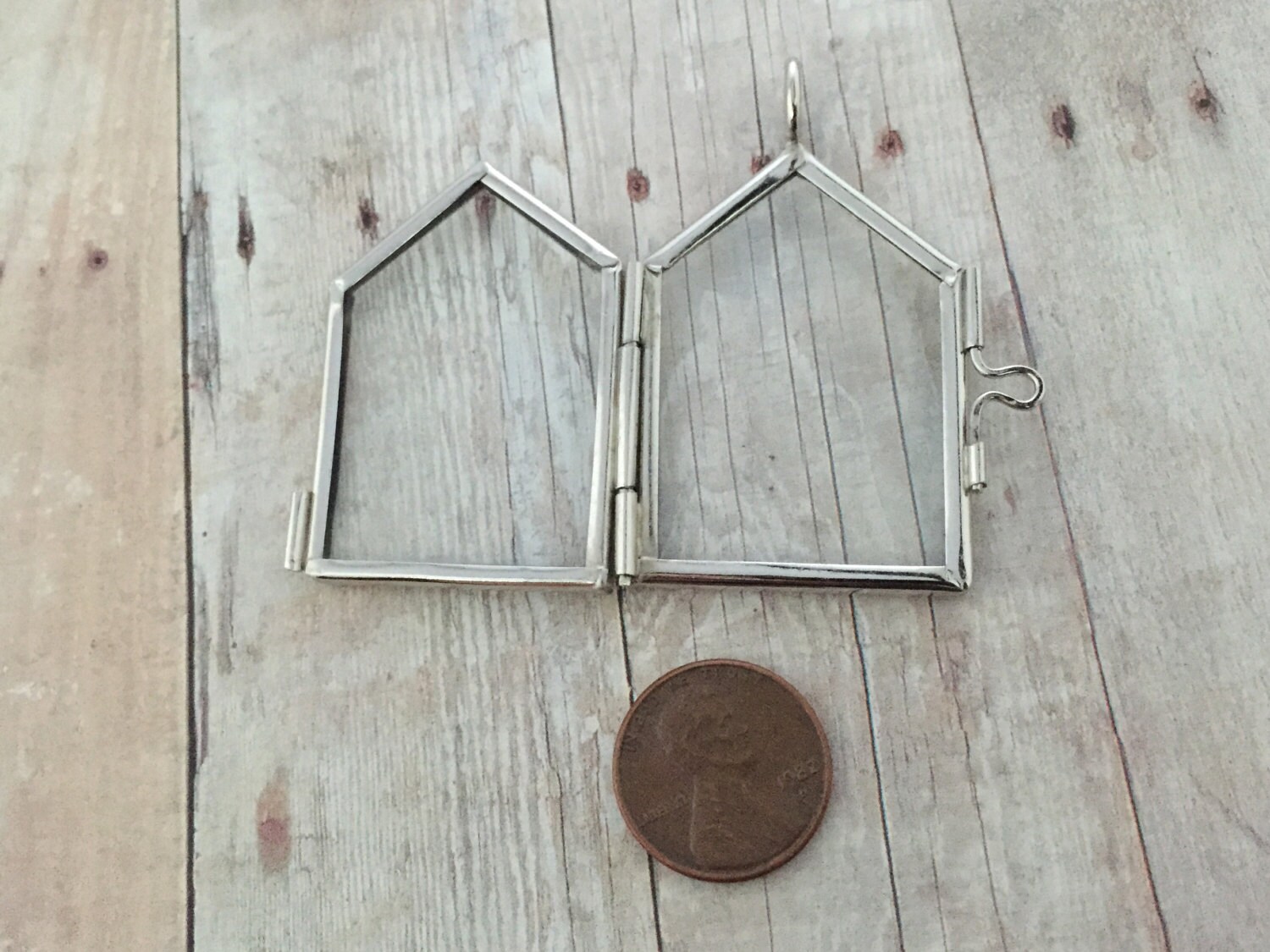 Silver House Double Sided Glass Frame Pendant Memory Hinged | Etsy